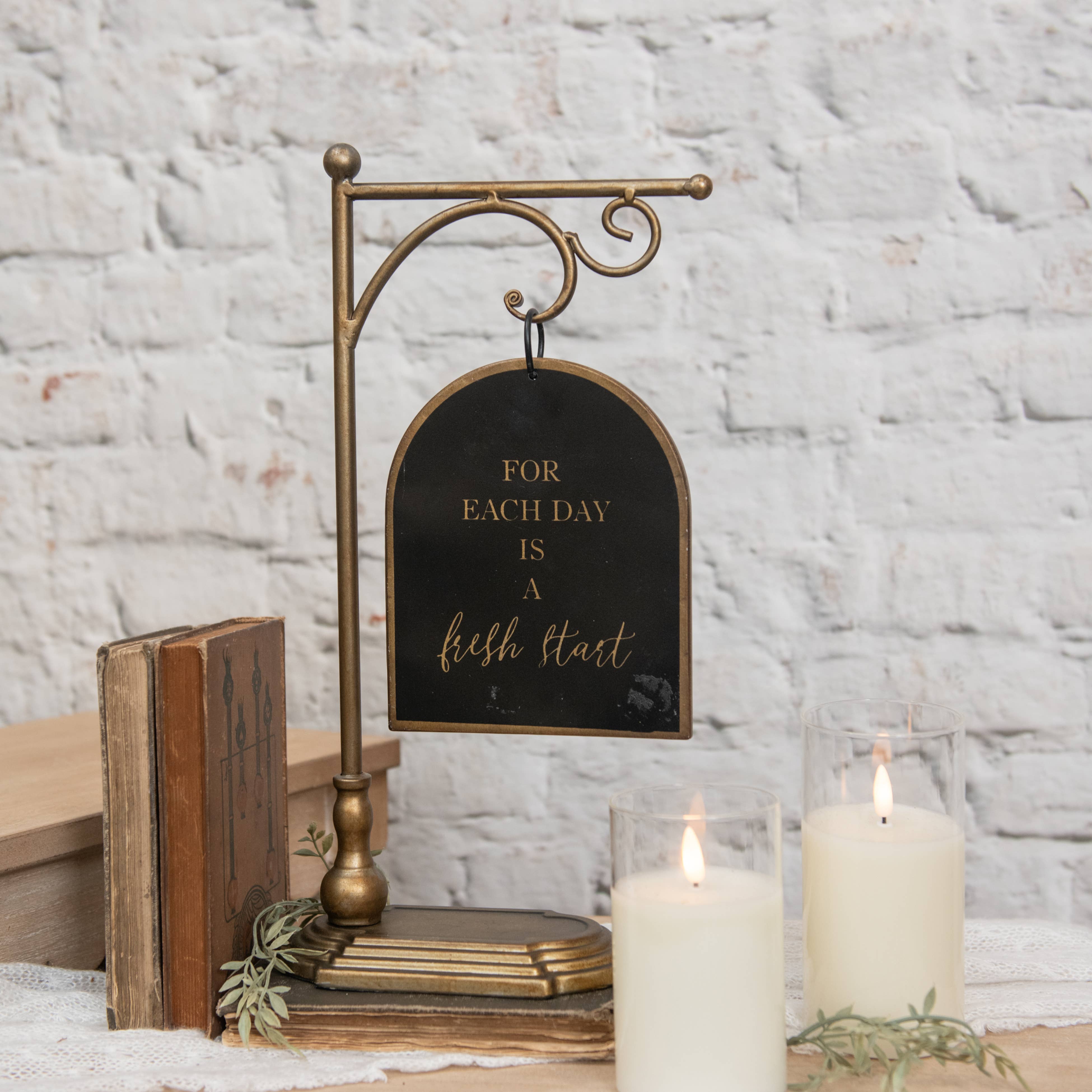BLACK & GOLD HANGING SIGN ON STAND – Jolene's